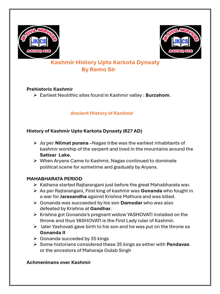 Kashmir History: Prehistoric to Karkota | PDF | Achaemenid Empire | Kashmir