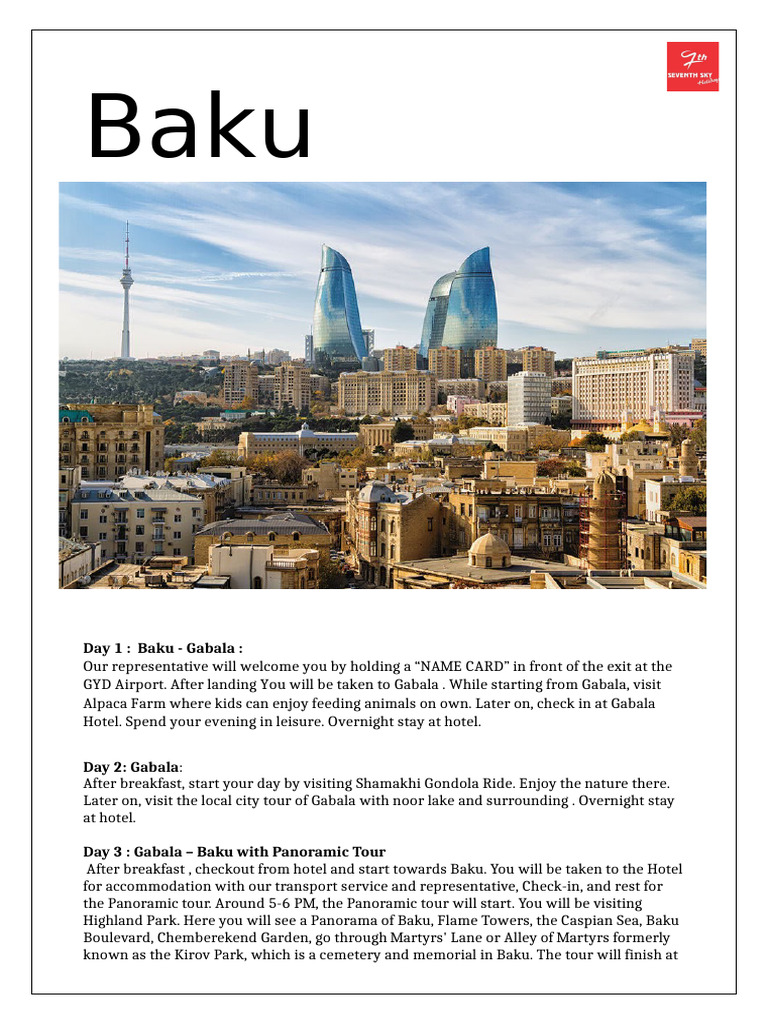 Baku and Gabala 7-Day Tour Itinerary | PDF