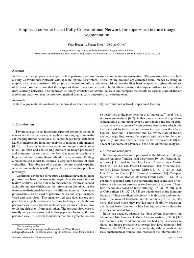 Empiricalcurveletbased Fully Convolutional Networkforsupervisedtextureimagesegmentation | PDF ...