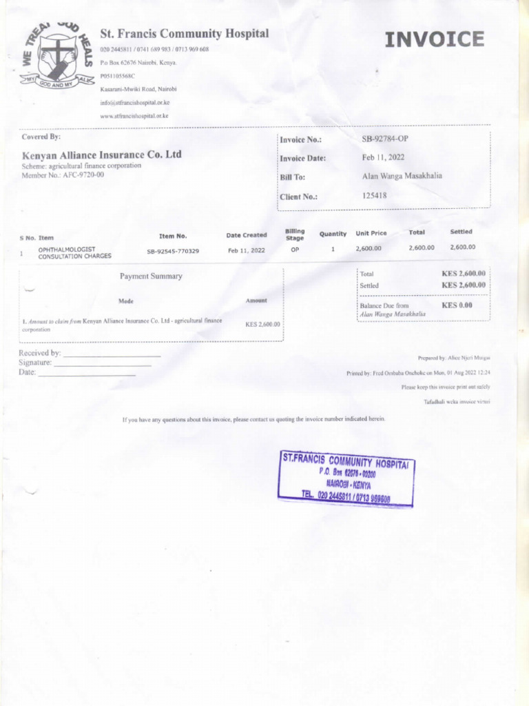 SFCH Invoice 11th February 2022 | PDF