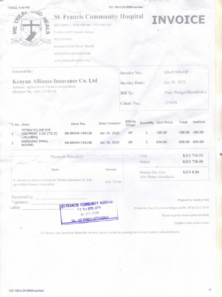 SFCH Invoice 30th January 2022 | PDF
