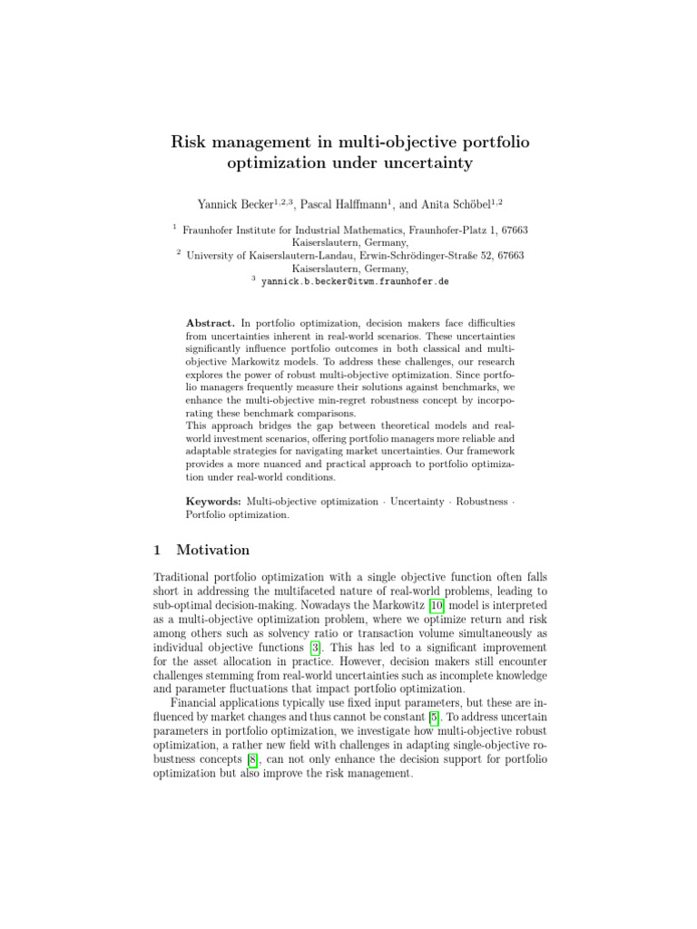 Risk Management in Multi-Objective Portfolio Optim | PDF | Risk | Mathematical Optimization
