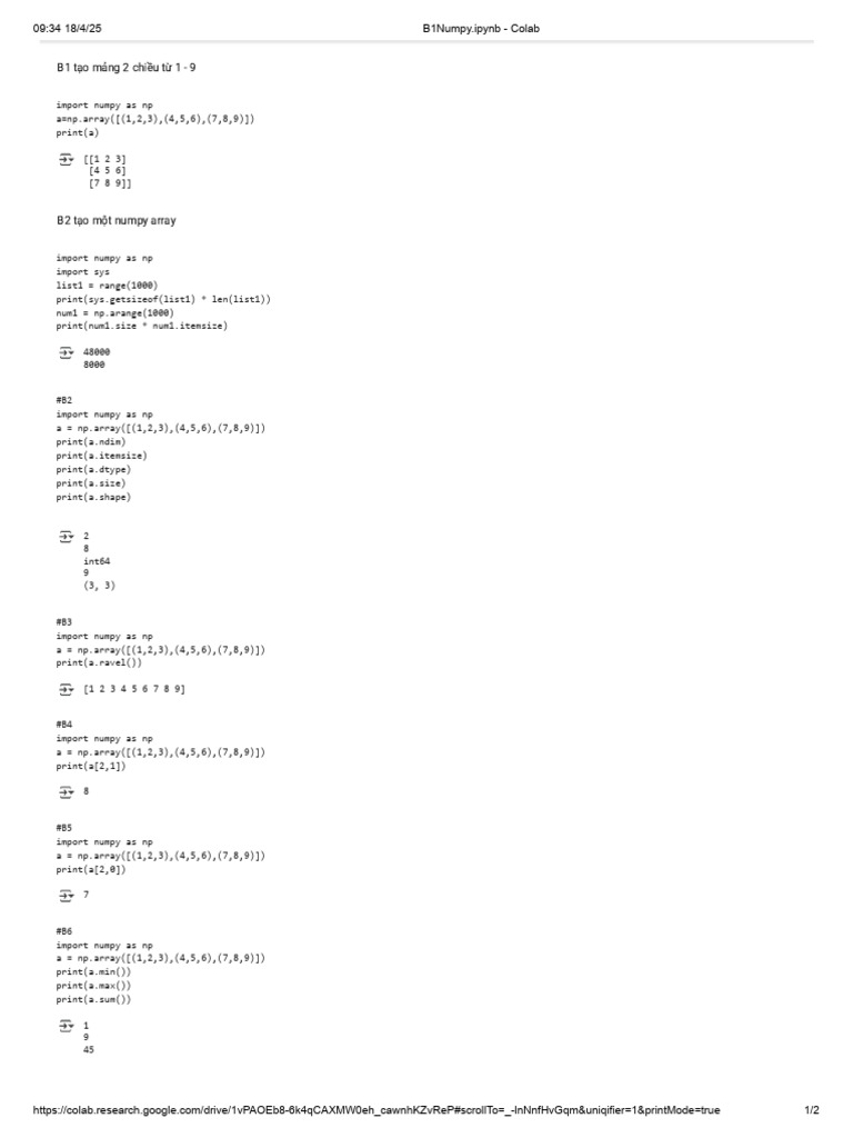 B1Numpy - Ipynb - Colab | PDF