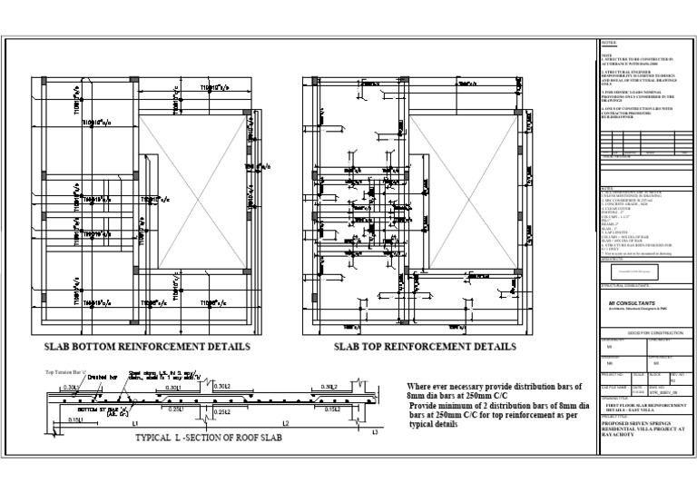 First Floor Slab Reinforcement Details - East | PDF | Structural ...