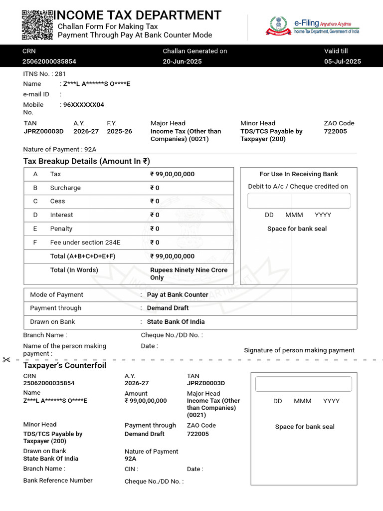 25062000035854_ChallanForm | PDF | Cheque | Banks