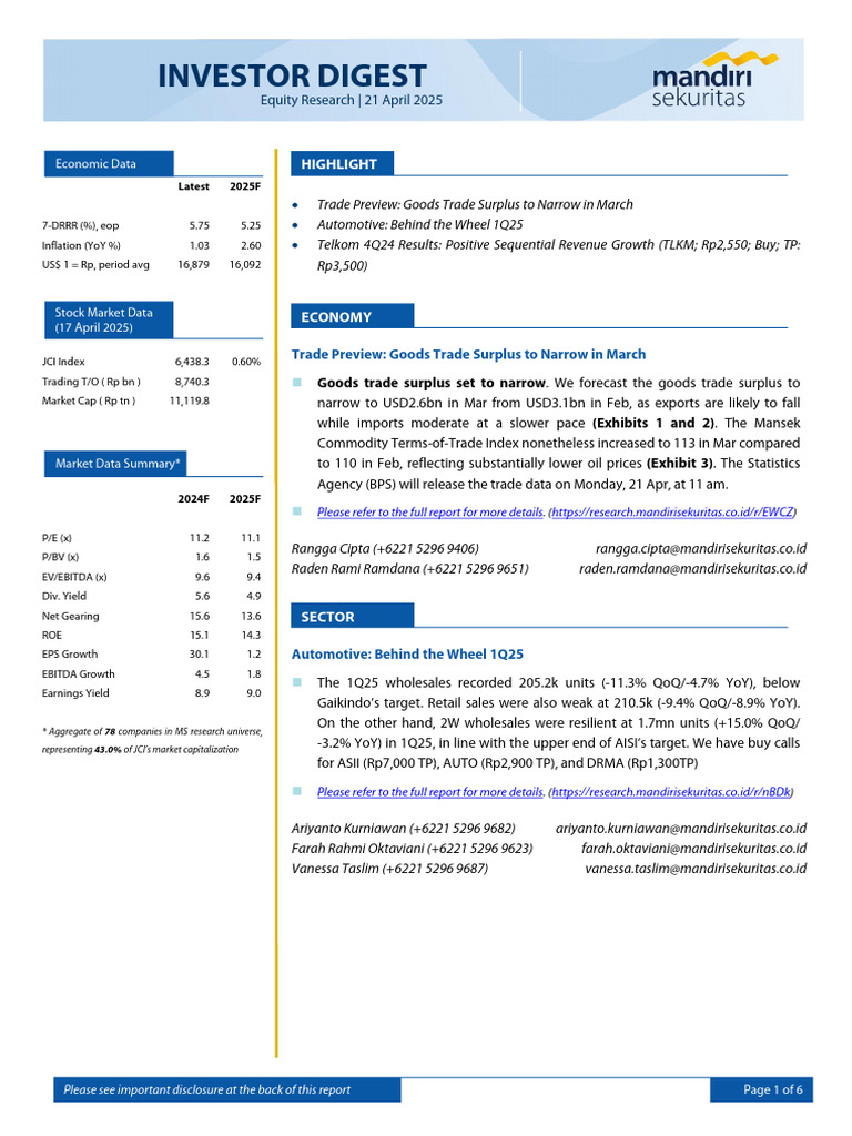 Mansek Economic and Market Overview | PDF | Investing | Market (Economics)
