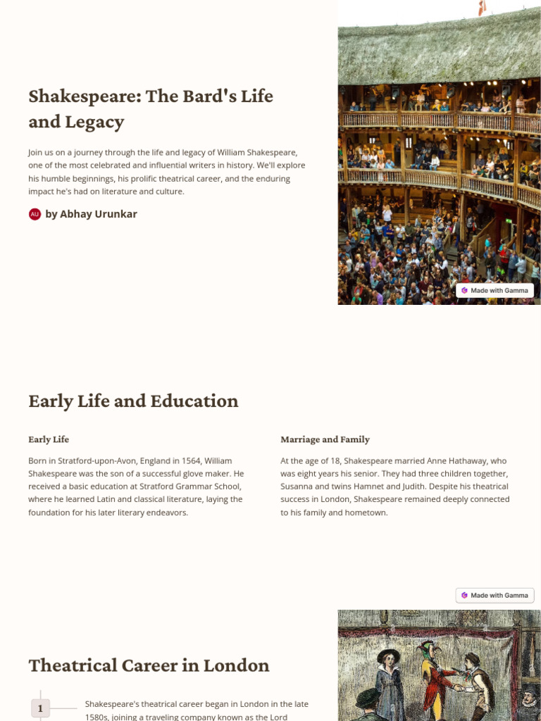 Shakespeare The Bards Life and Legacy | PDF | William Shakespeare | Theatre