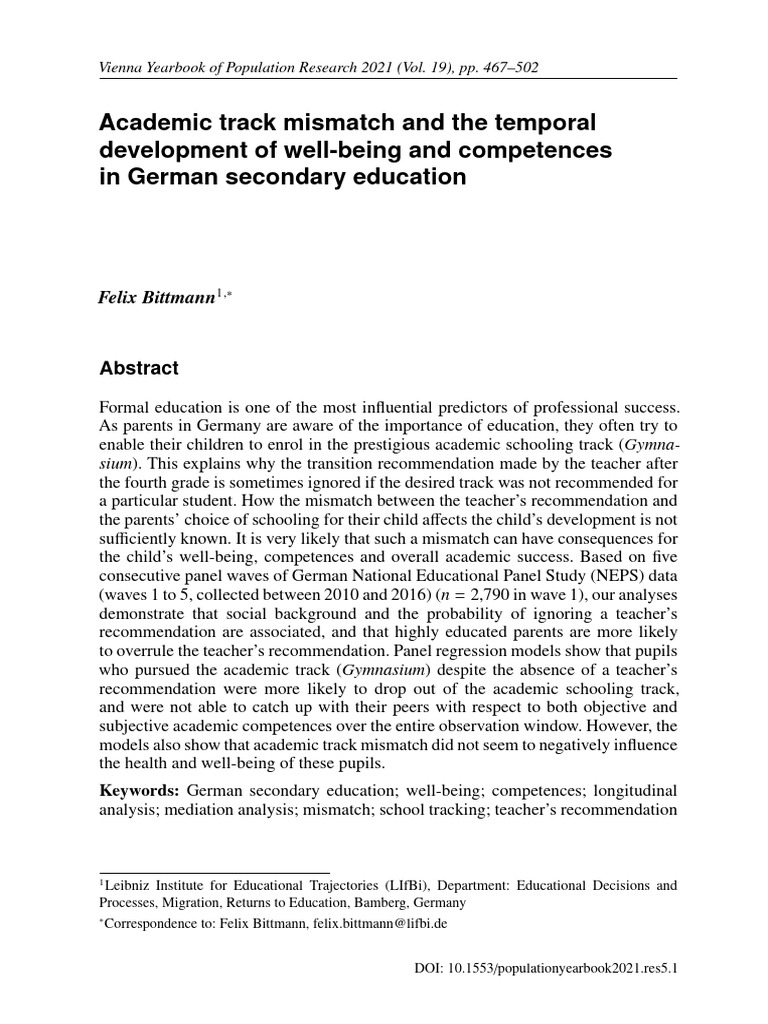 Academic Track Mismatch and The Temporal Development of Well 58m7a4k45a ...