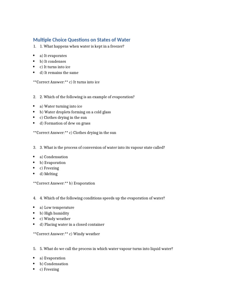 MCQs States of Water | PDF