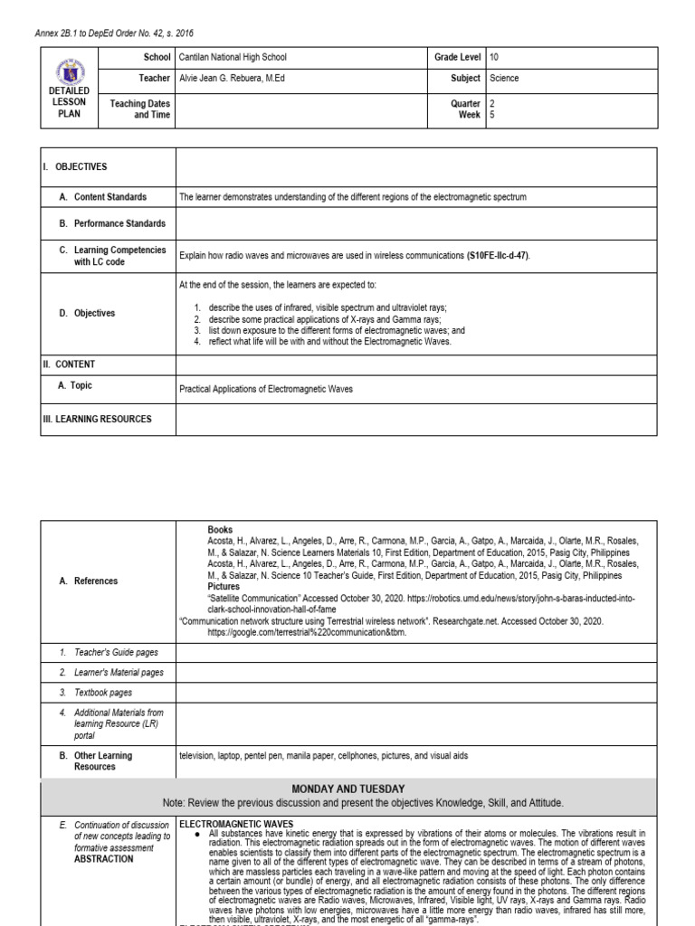 Electromagnetic Waves Lesson Plan | PDF | Radio | Infrared