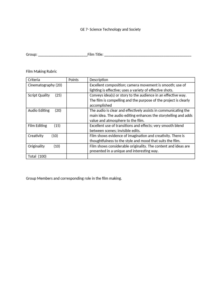 Film Making Rubric Overview | PDF