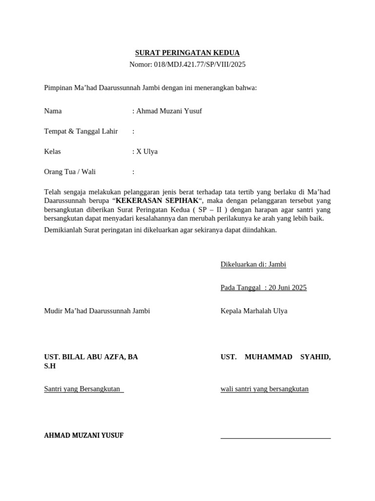 Surat Peringatan Kedua Ahmad Muzani | PDF