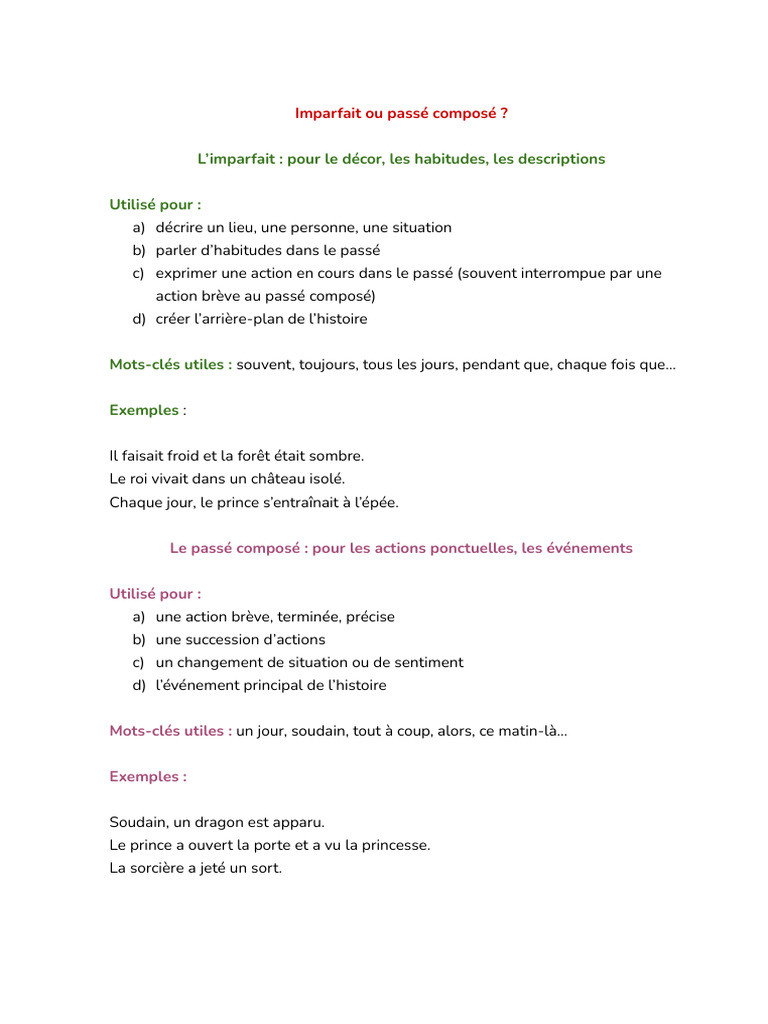 Imparfait et Passé Composé : Guide Pratique | PDF | Cendrillon ...