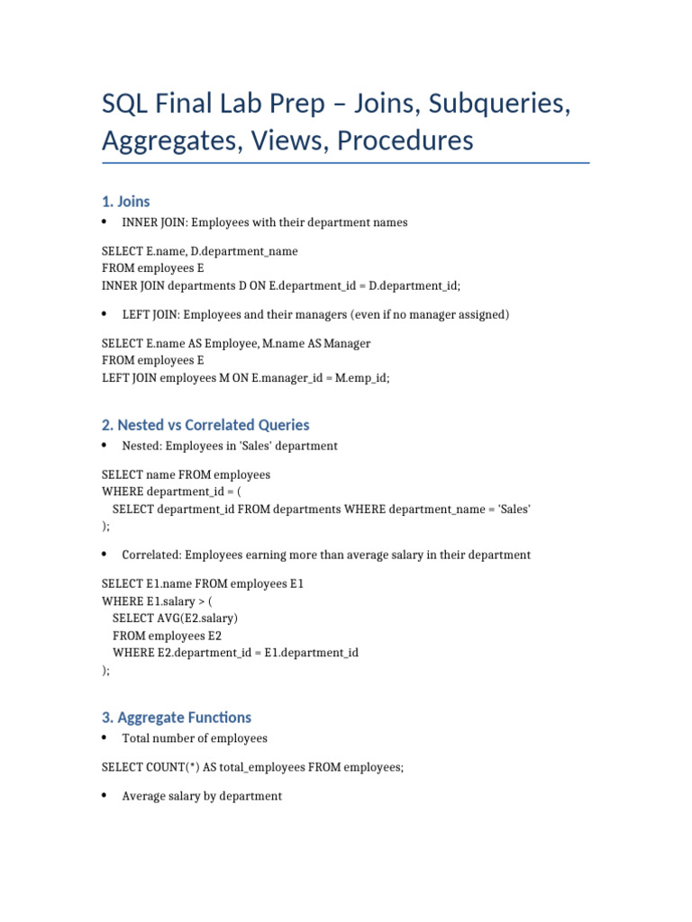 SQL Final Lab Preparation | PDF | Data Management Software | Data Management