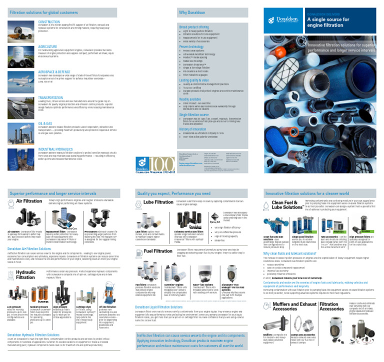 Donaldson Filtration Solutions Overview | PDF | Filtration | Lubricant