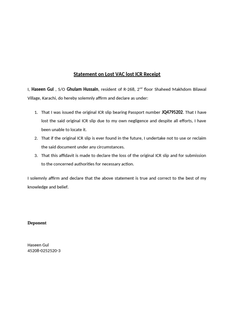 Lost ICR Receipt | PDF