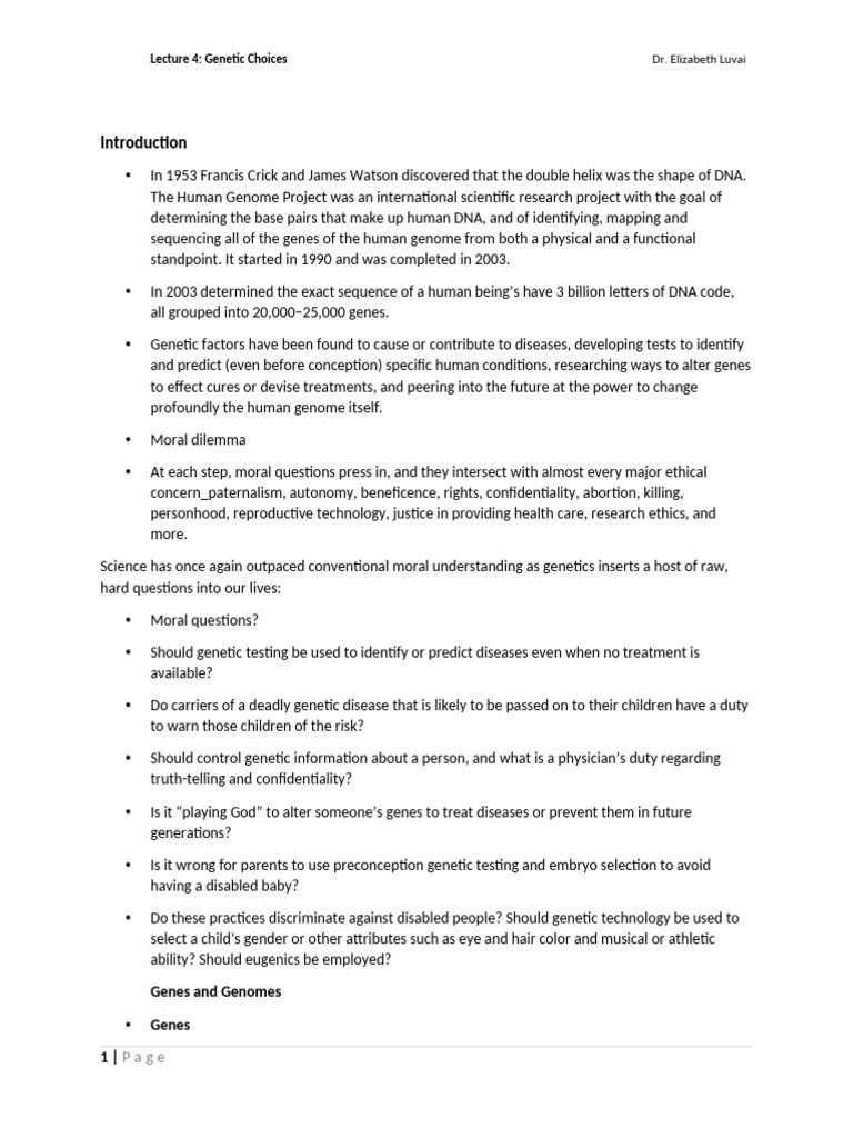 Bioethics Lecture 4 | PDF | Genetic Disorder | Stem Cell