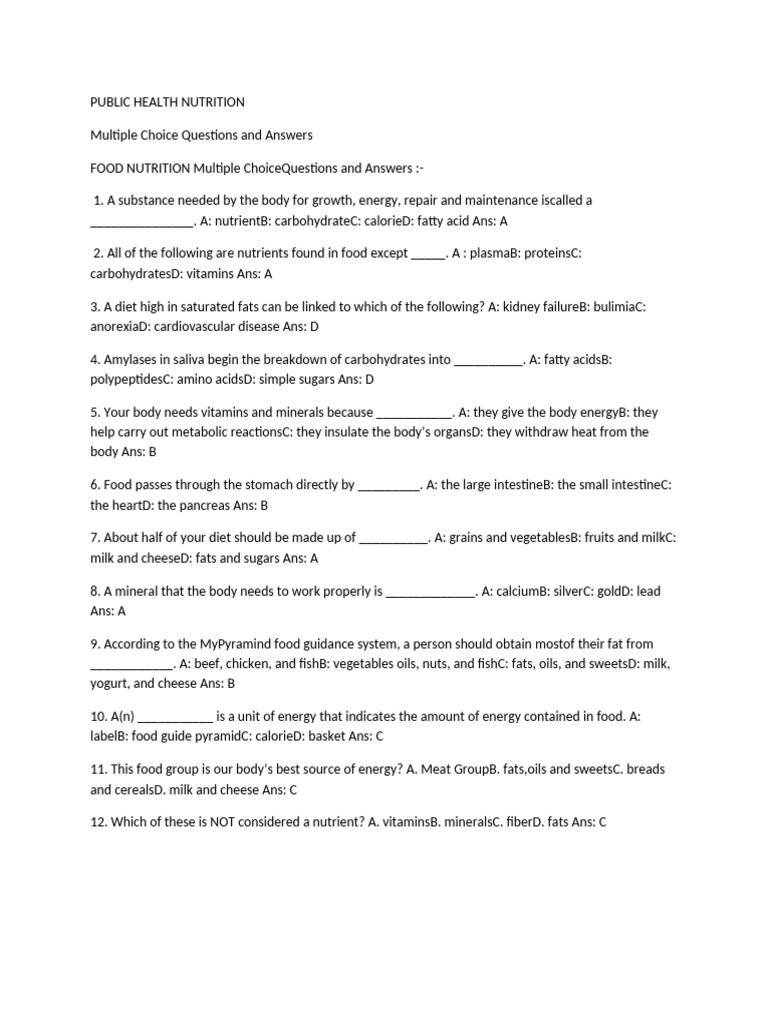 Public Health Nutrition Questions-1 | PDF | Dieting | Foods