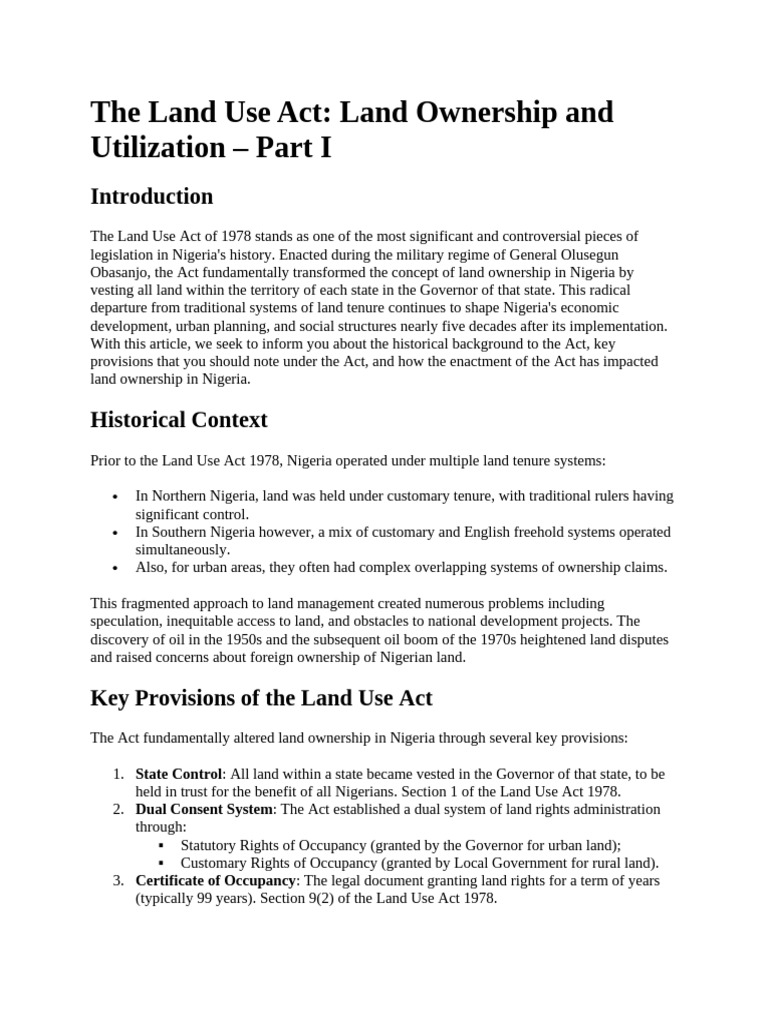Understanding Nigeria's Land Use Act 1978 | PDF | Nigeria | Property