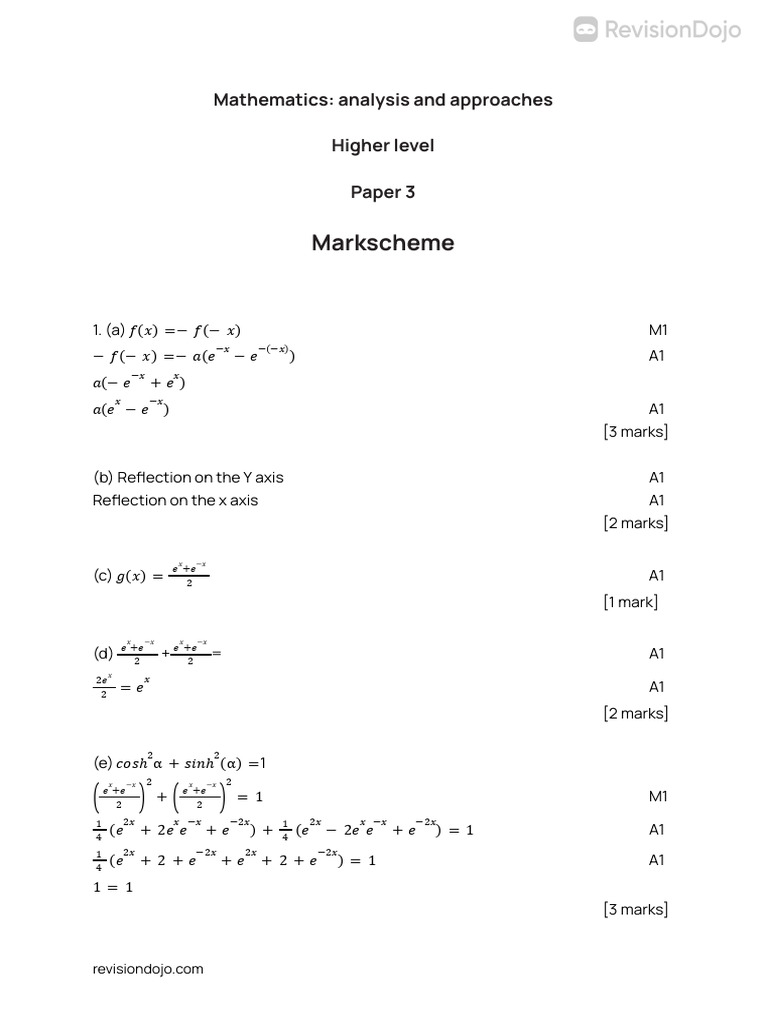 Set 1 - Math AA HL Predicted Paper 3 Markscheme | PDF