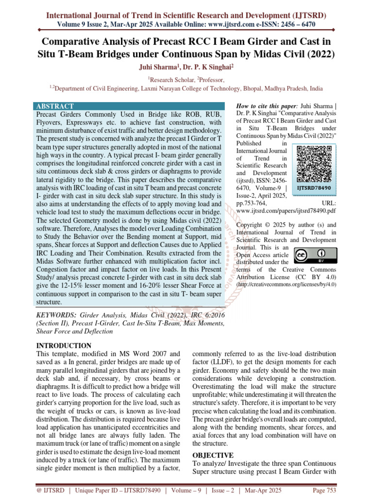 Comparative Analysis of Precast RCC I Beam Girder and Cast in Situ T ...