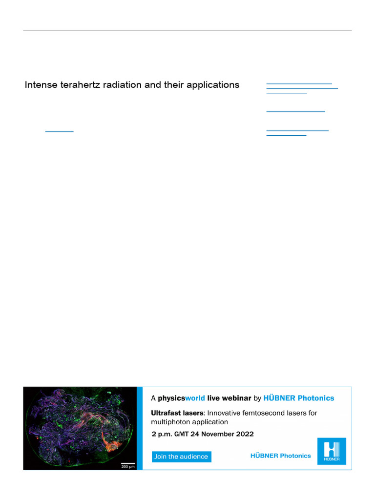 Intense Terahertz Radiation and Their Applications | PDF | Terahertz ...
