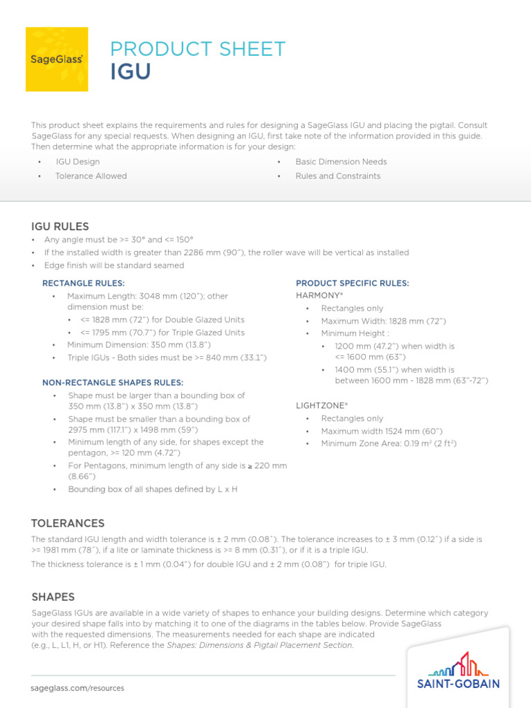 SageGlass IGU Design Tolerances & Rules | PDF