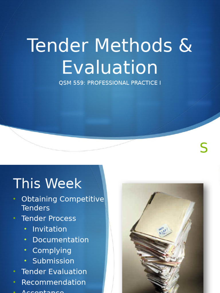 LECT 8 BQS 559 Tendering Procedures, Eva, Report | PDF | Business