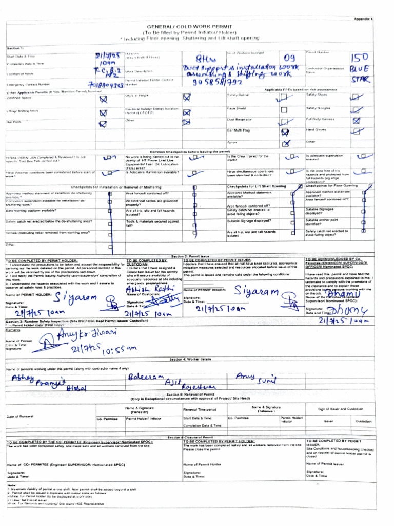 General Cold Work Permit Checklist | PDF | Working Conditions ...