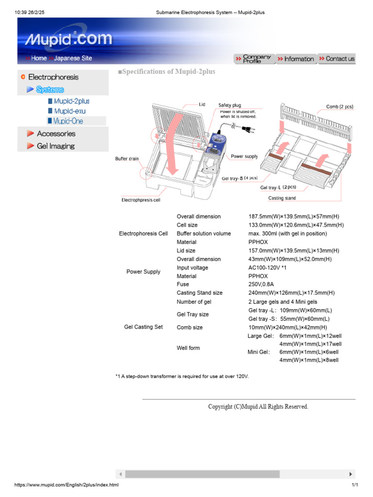 Submarine Electrophoresis System - Mupid-2plus | PDF | Agarose Gel Electrophoresis | Electrical ...