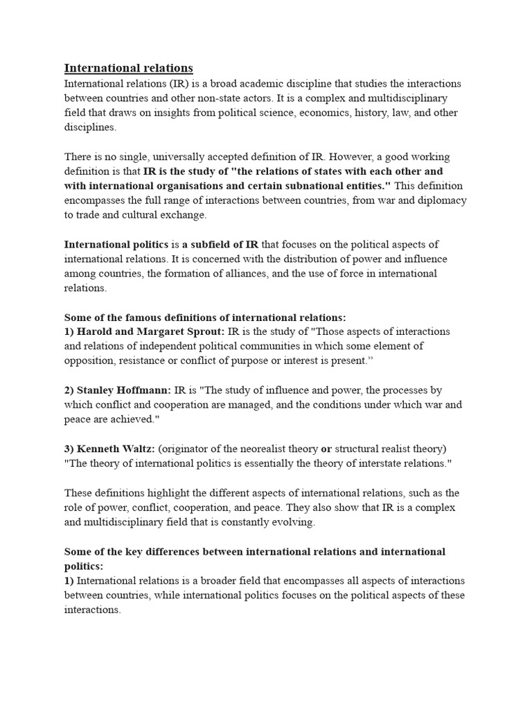 International Relations Definations, Mportance and Approaches | PDF | International Relations ...