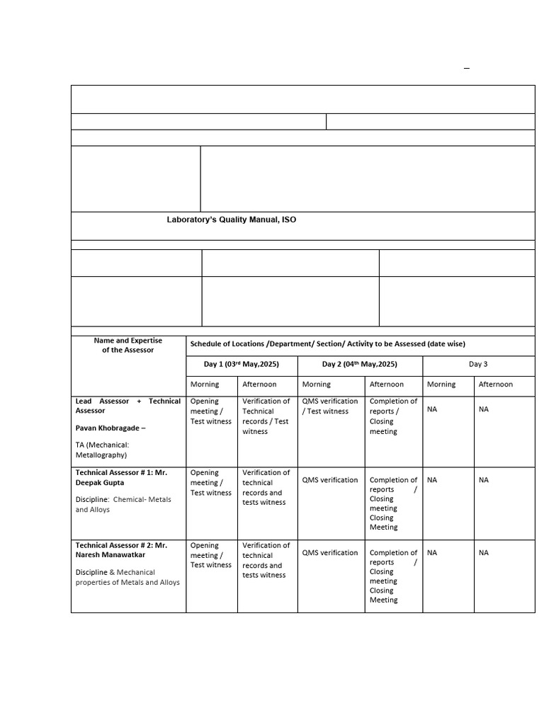 NAF Accreditation Assessment Schedule | PDF | Chemistry | Quality ...