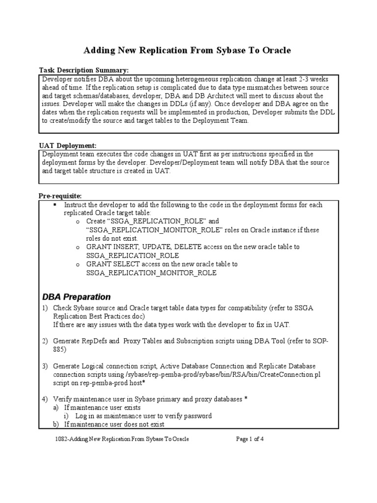 1082 Adding New Replication From Sybase To Oracle Pdf Oracle Database Databases