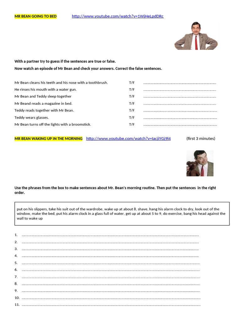 MR Bean Routines Video Movie Activities 50136 | PDF