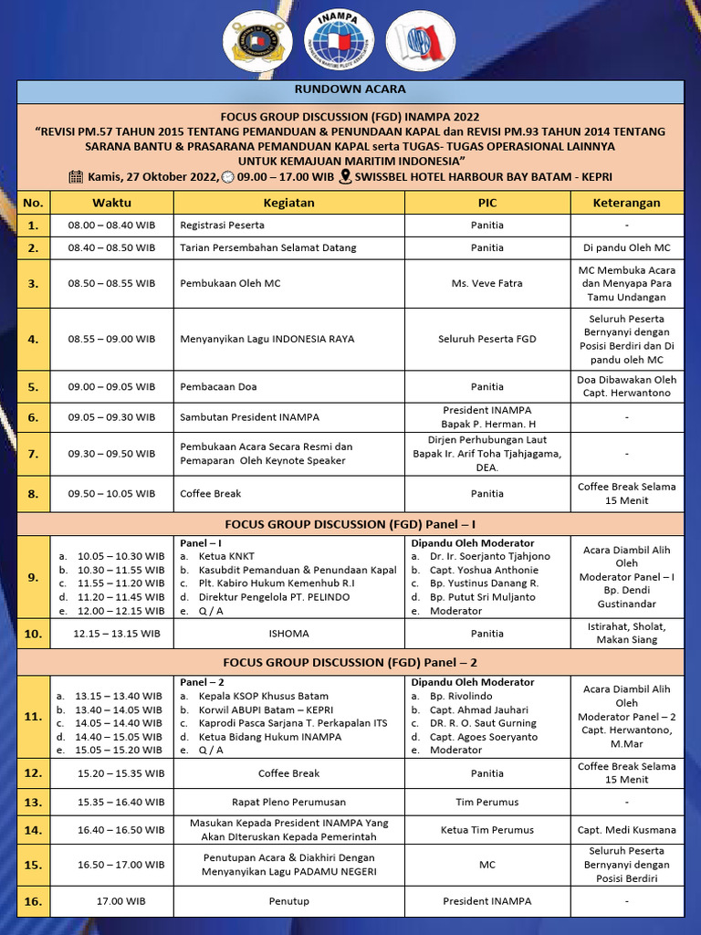Rundown Acara FGD Inampa 2022 | PDF