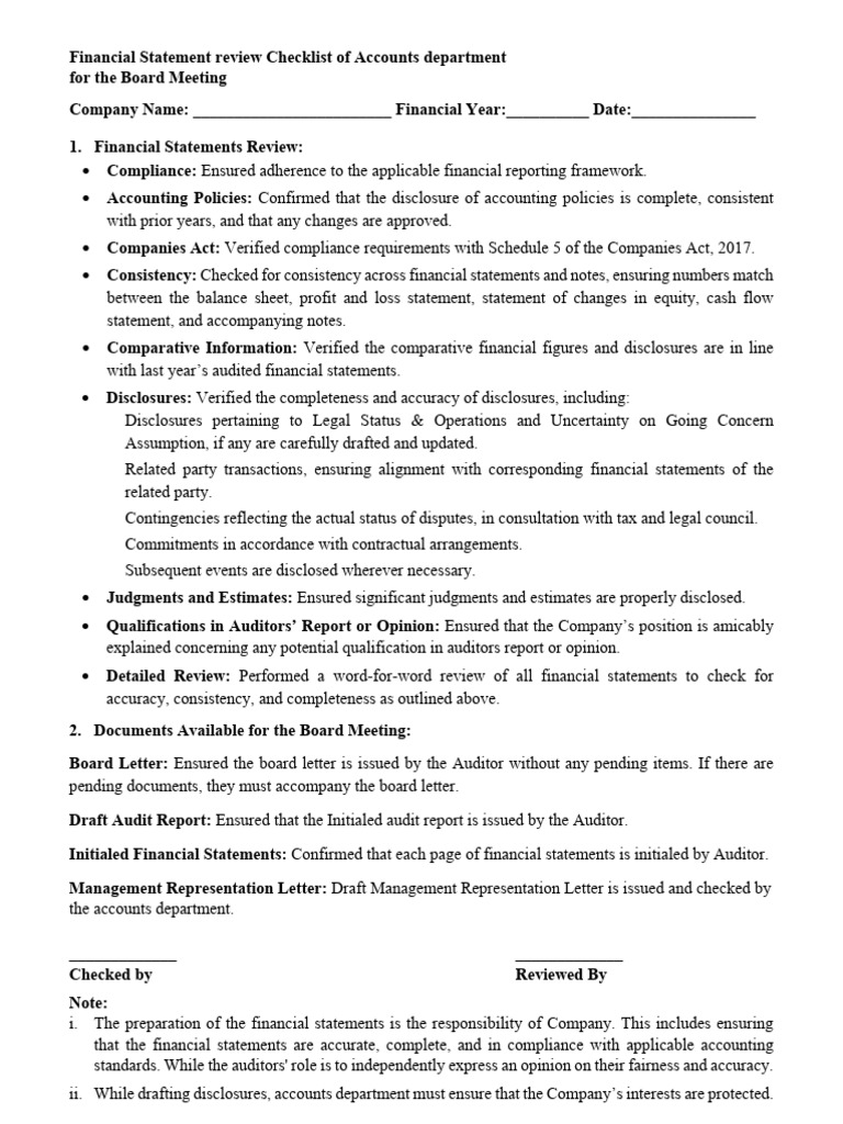 Financial Statement Review Checklist | PDF | Audit | Financial Audit
