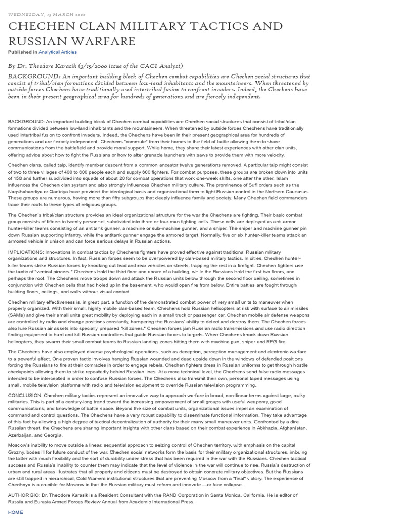 Chechen Clan Military Tactics and Russian Warfare | PDF | Anti Tank ...