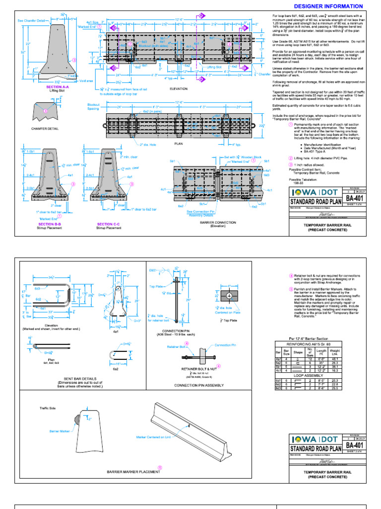 BA-401 Temporary Barrier Rail Details | PDF | Structural Engineering ...
