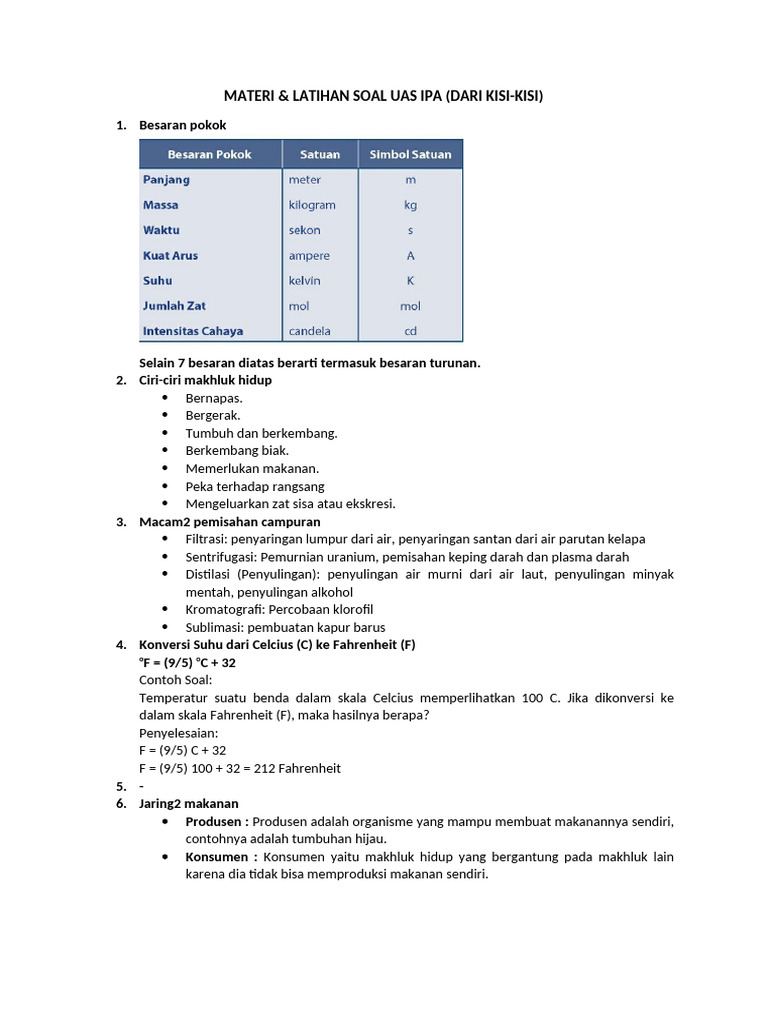 Materi UAS IPA: Besaran, Simbiosis, dan Energi | PDF