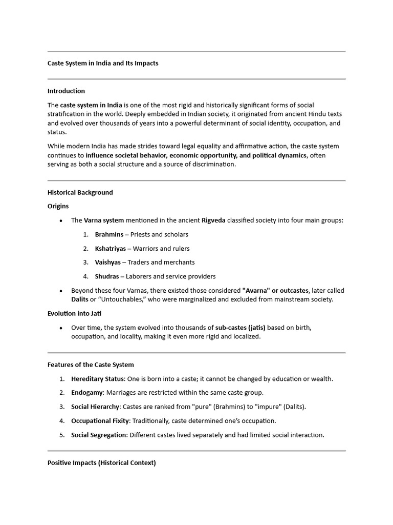 Caste System in India and Its Impacts | PDF | Caste | Dalit
