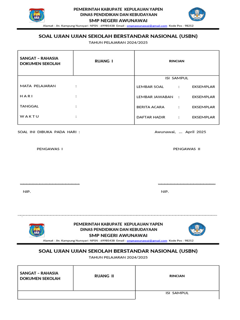 Sampul Amplop Naskah Soal Ujian | PDF