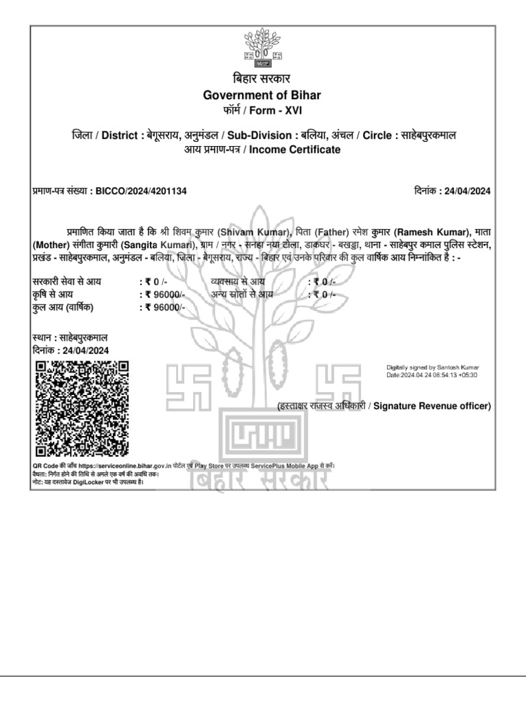 Income Certificate | PDF