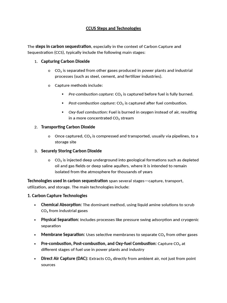 CCUS Steps and Technologies Overview | PDF | Carbon Capture And Storage ...