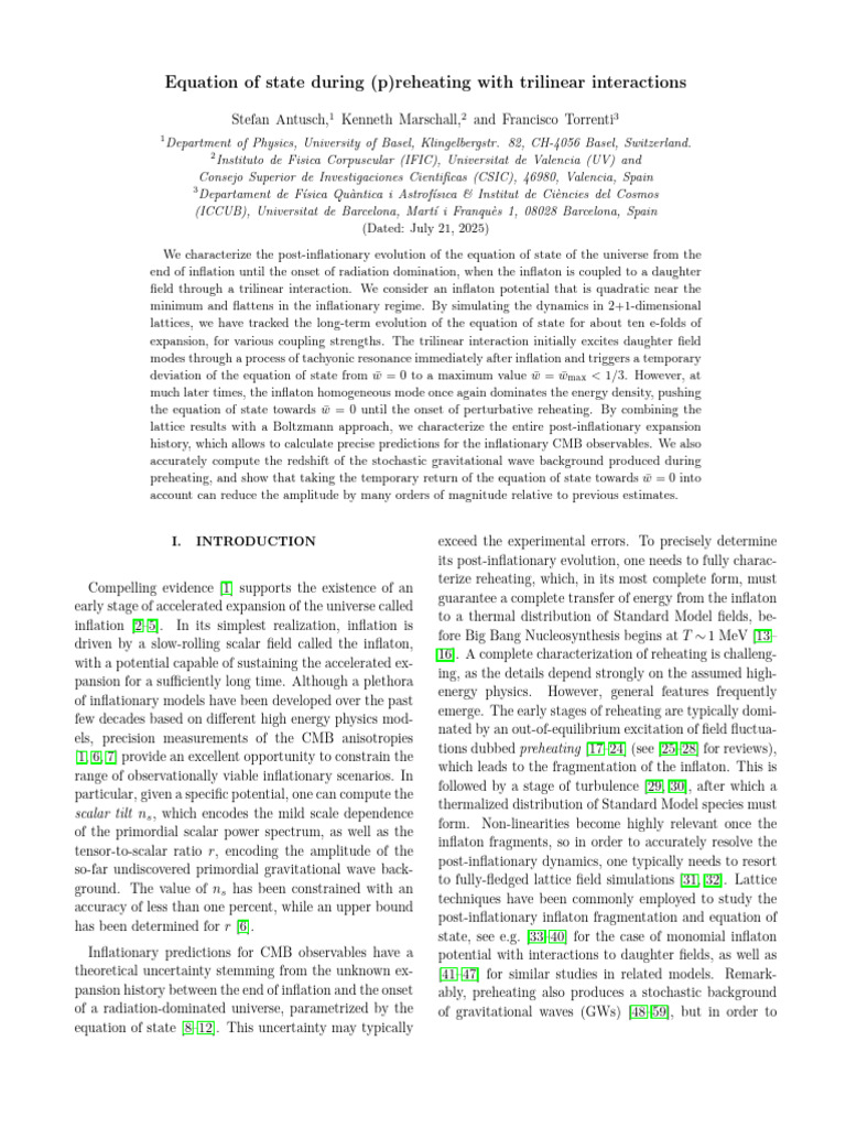 Equation of State During (P) Reheating With Trilinear Interactions | PDF | Resonance | Oscillation