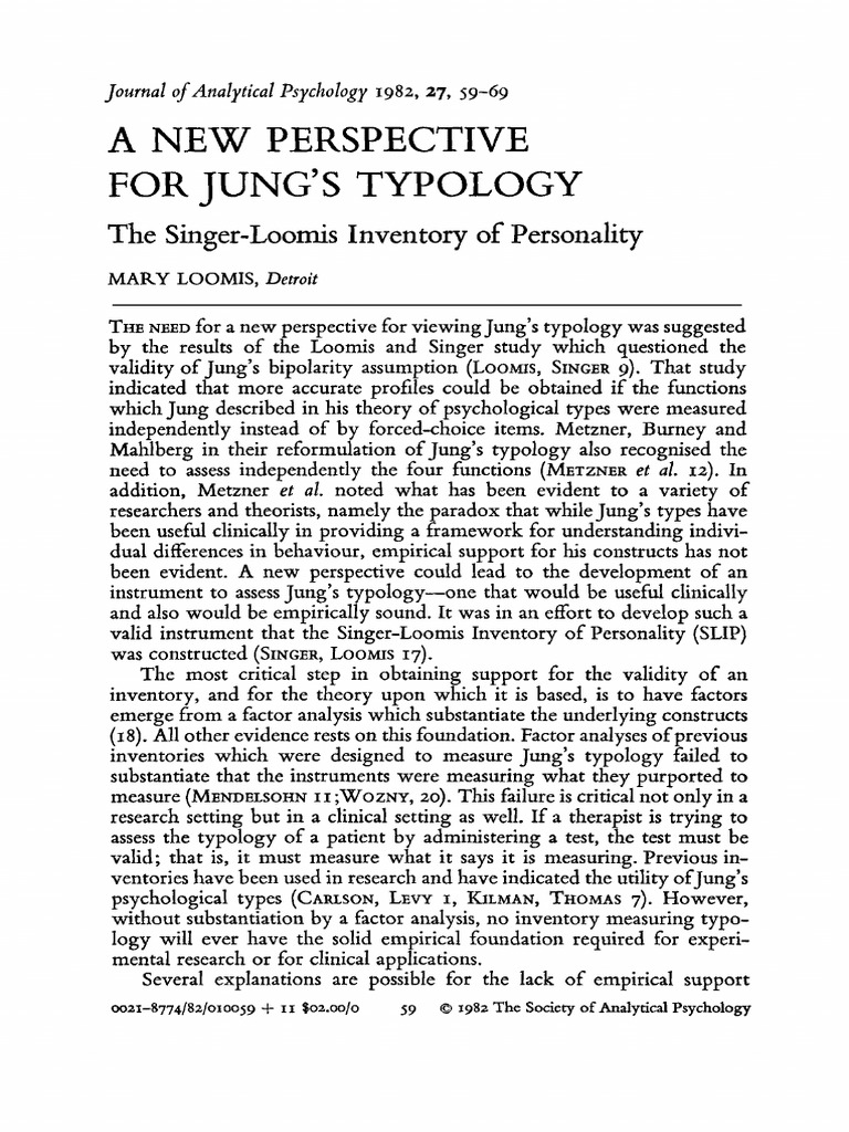 A New Perspective For Jungs Typology The Singer-Loomis Inventory of ...