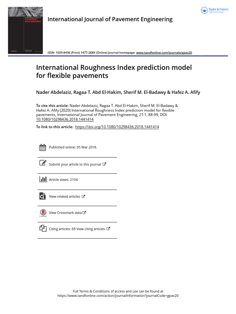 International Roughness Index Prediction Model For Flexible Pavements | PDF | Linear Regression ...