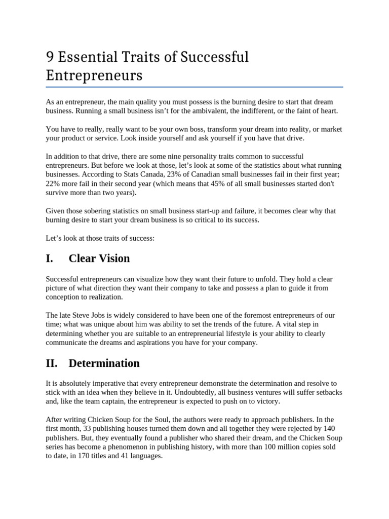 9 Key Traits of Successful Entrepreneurs | PDF | Entrepreneurship