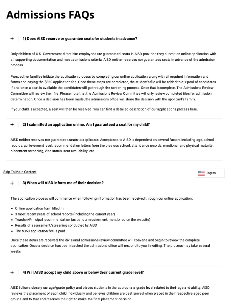 Admissions FAQs - American International School Dhaka | PDF