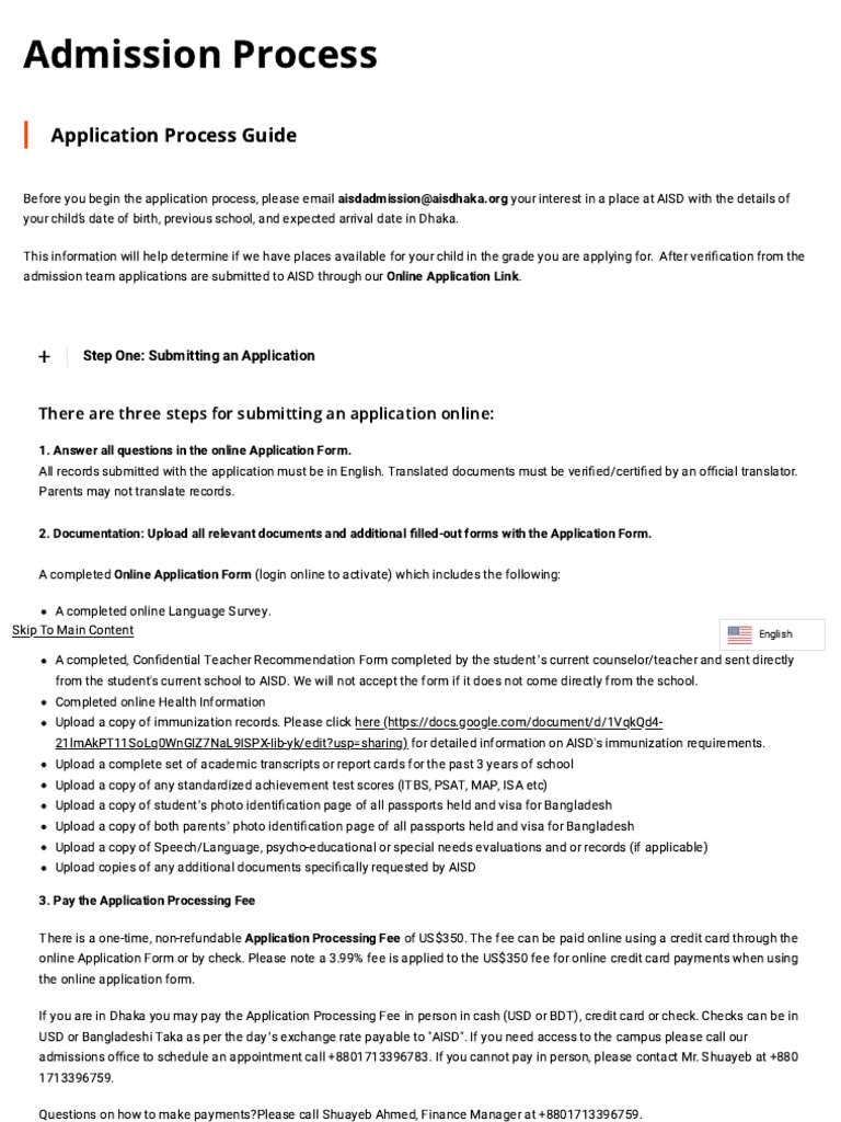 Admission Process - American International School Dhaka | PDF | Identity Document