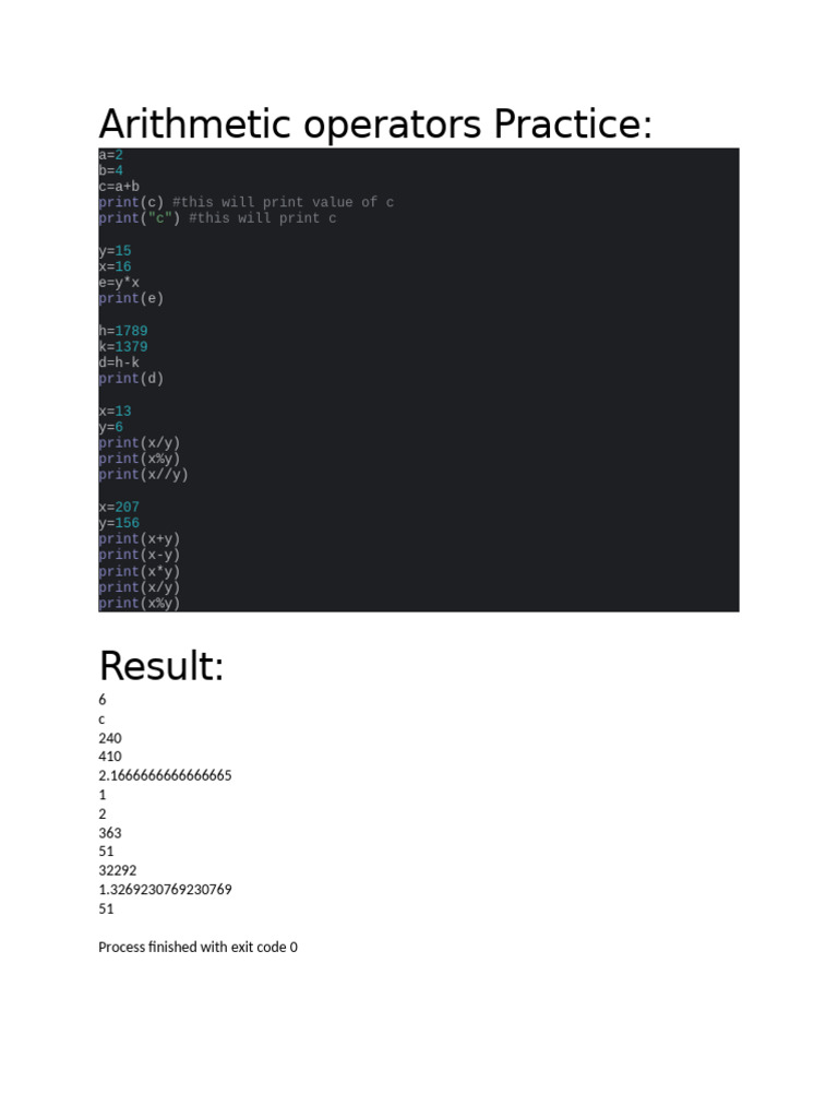 Arithmetic Operators Practice | PDF